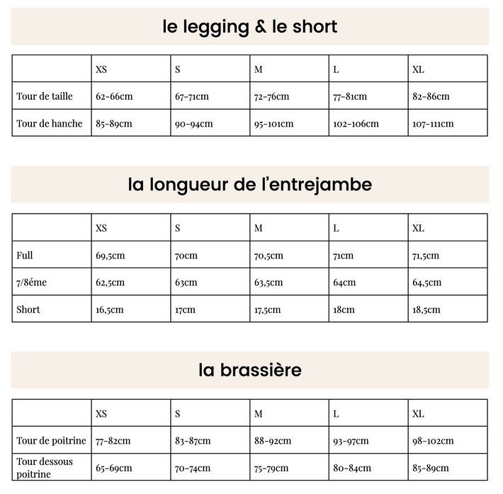 Guide des tailles – Asanade